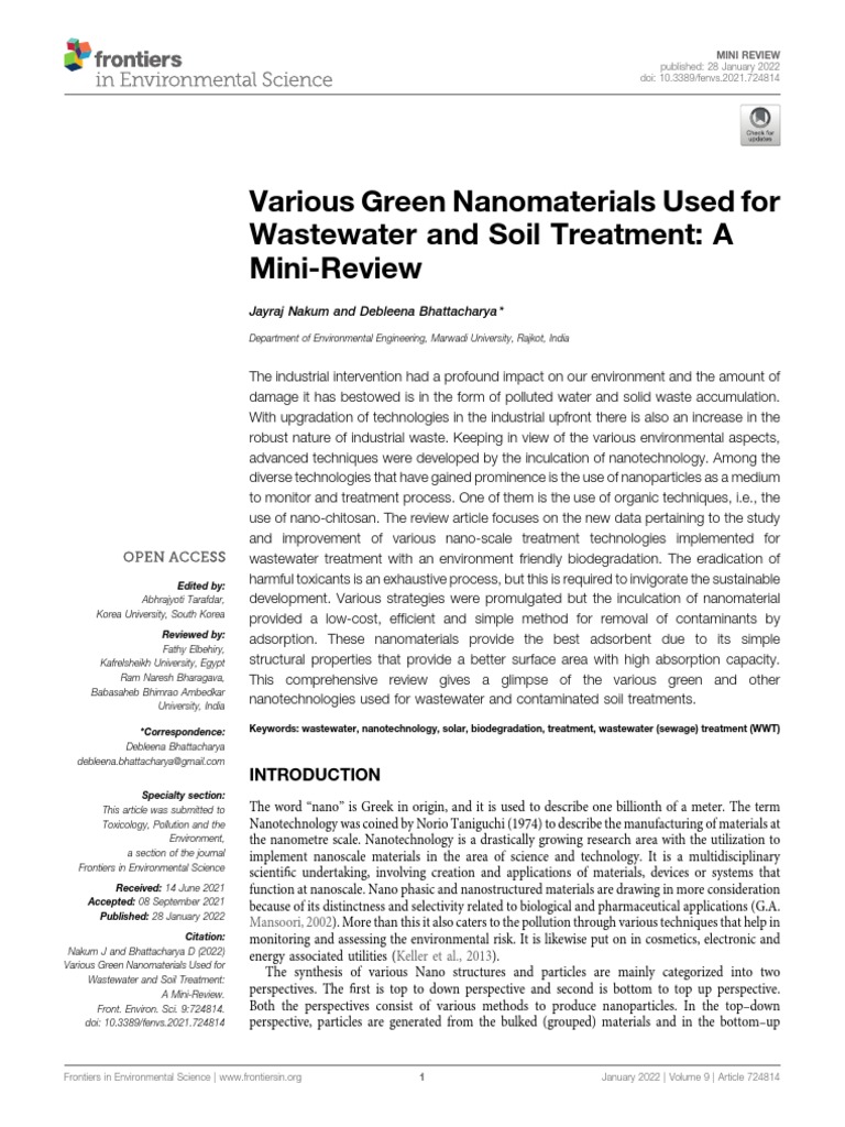 Various Green Nanomaterials Used For Wastewater An | PDF | Nanoparticle ...