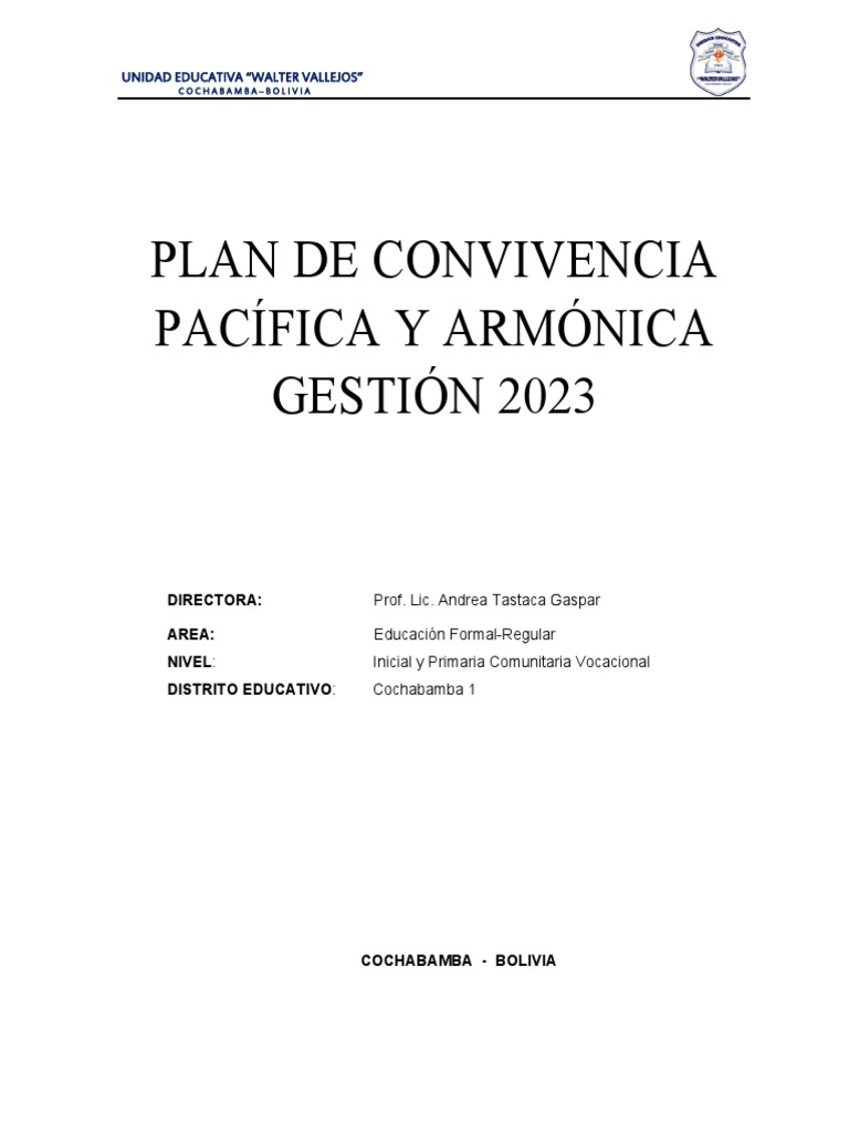Plan de Convivencia Pacífica 2023 | PDF | Enseñando | Familia