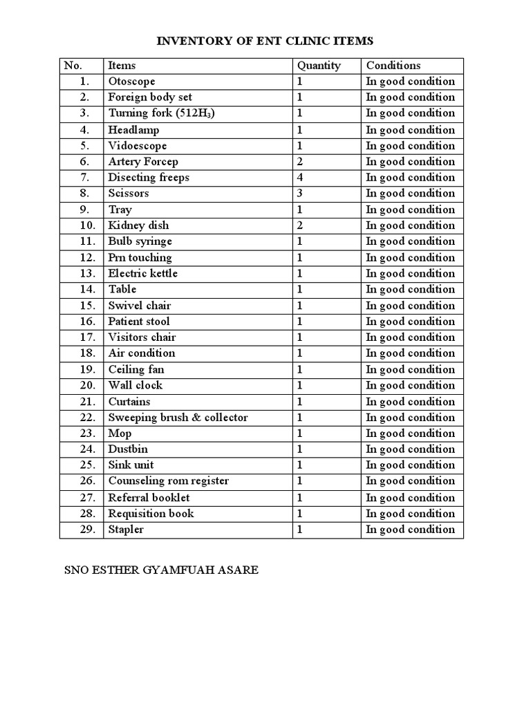 Inventory of Ent Clinic Items | PDF