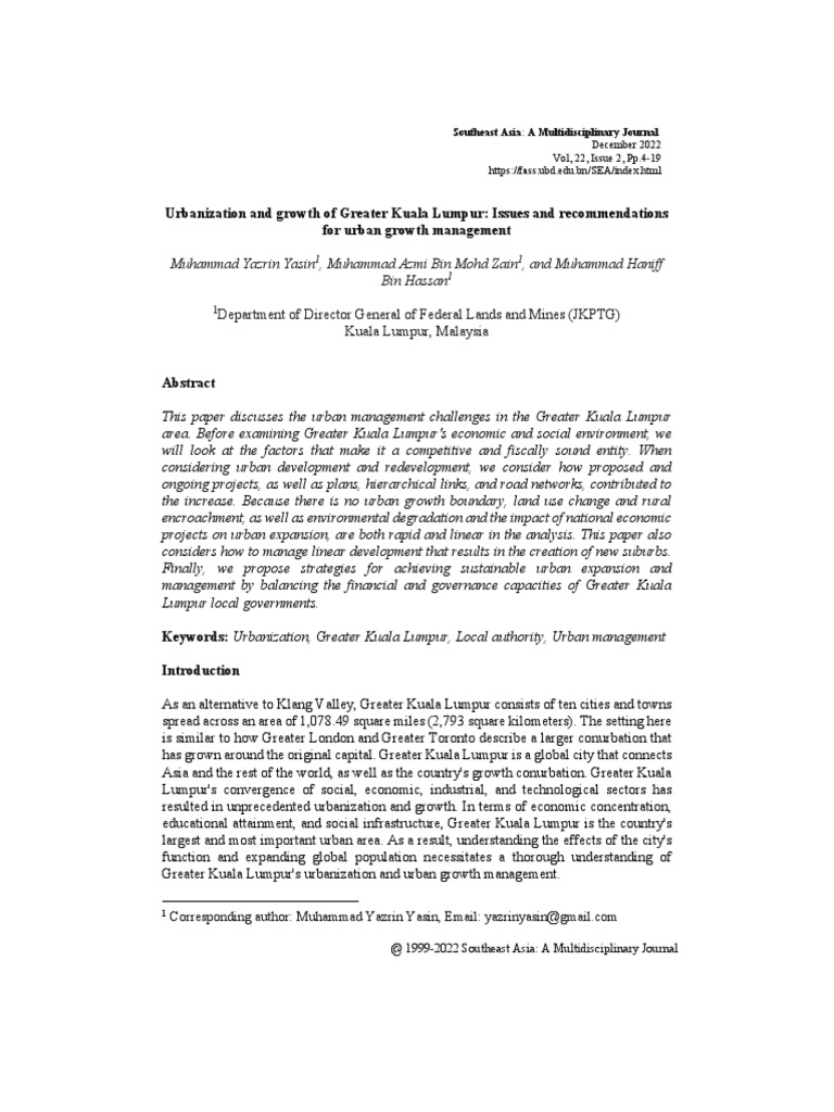 Urbanization and growth of Greater Kuala Lumpur | PDF | Cost Of Living | Urban Sprawl
