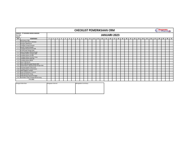Form Checklist Januari 2023 | PDF