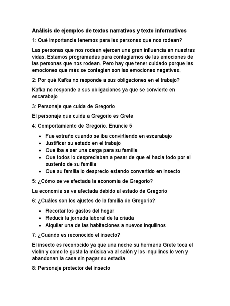 Análisis de Ejemplos de Textos Narrativos y Texto Informativos | PDF