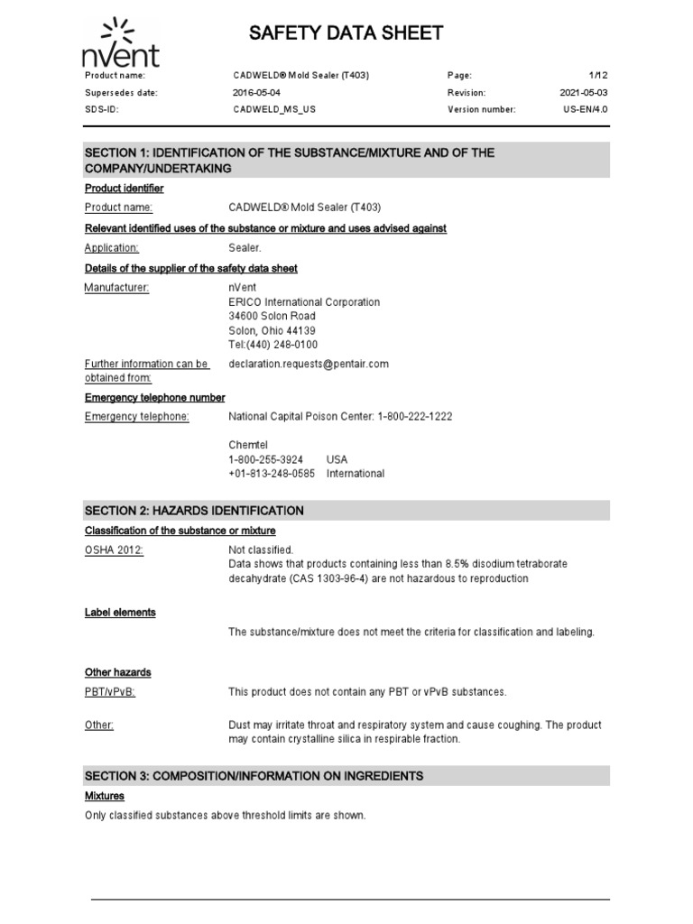 Cadweld MS Us | PDF | Dangerous Goods | Occupational Safety And Health