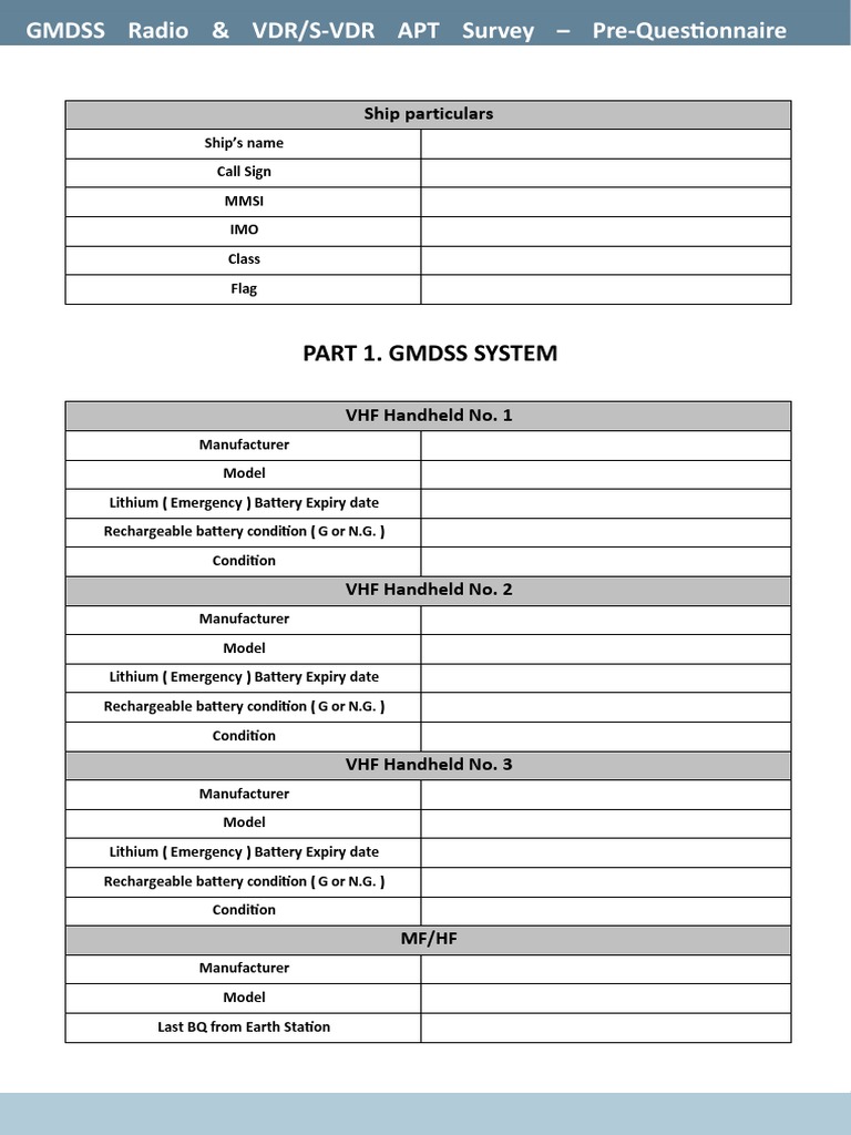 SR Survey VDR APT Pre Questionnaire | PDF | Electronics ...