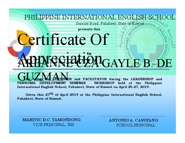 Certificate of Appreciation | PDF