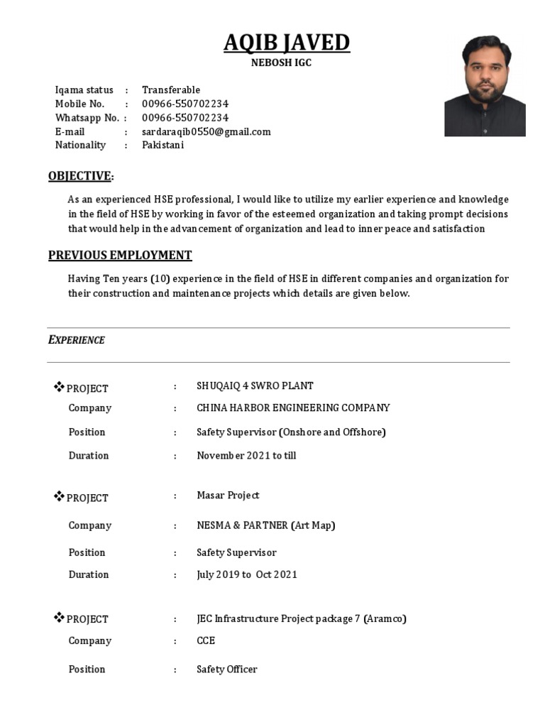 Aqib Javed CV and Documents | PDF | Safety | Occupational Safety And Health