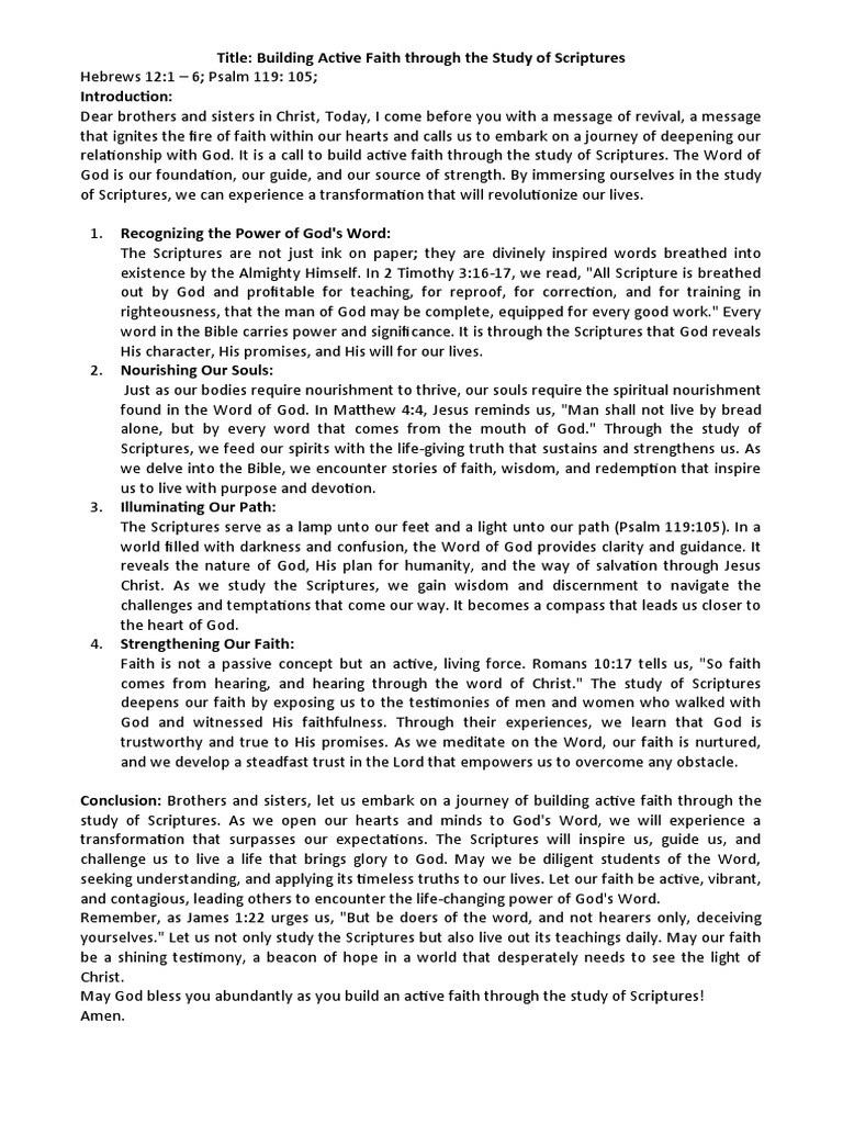 Building Active Faith Through The Study of Scriptures | PDF | Bible | Faith