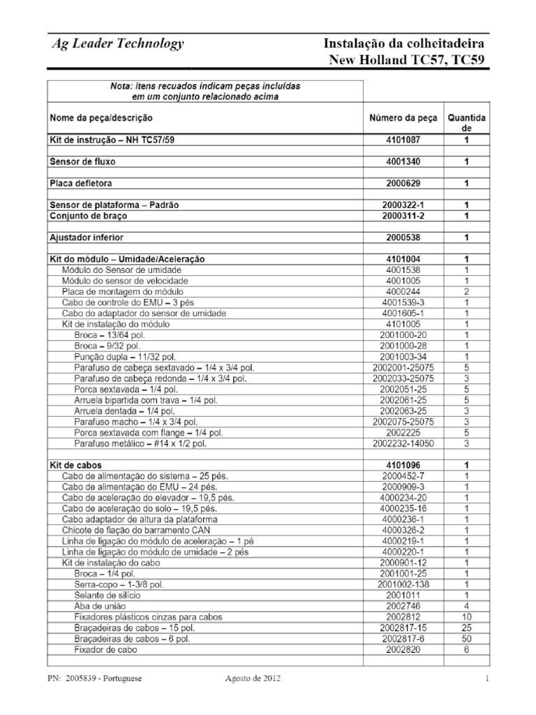 New Holland TC57, TC59 - Ficha Técnica | PDF