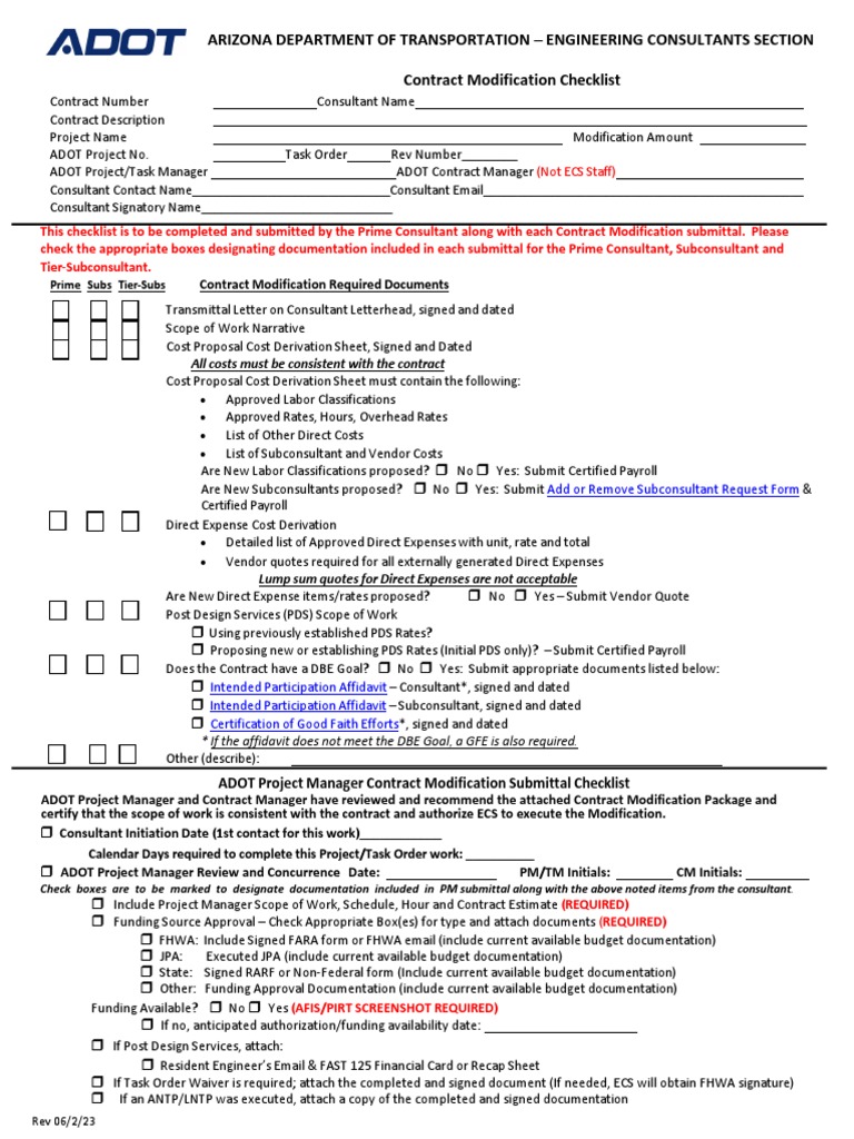 Contract Modification Checklist (1) 2023 06 | PDF | Finance & Money ...
