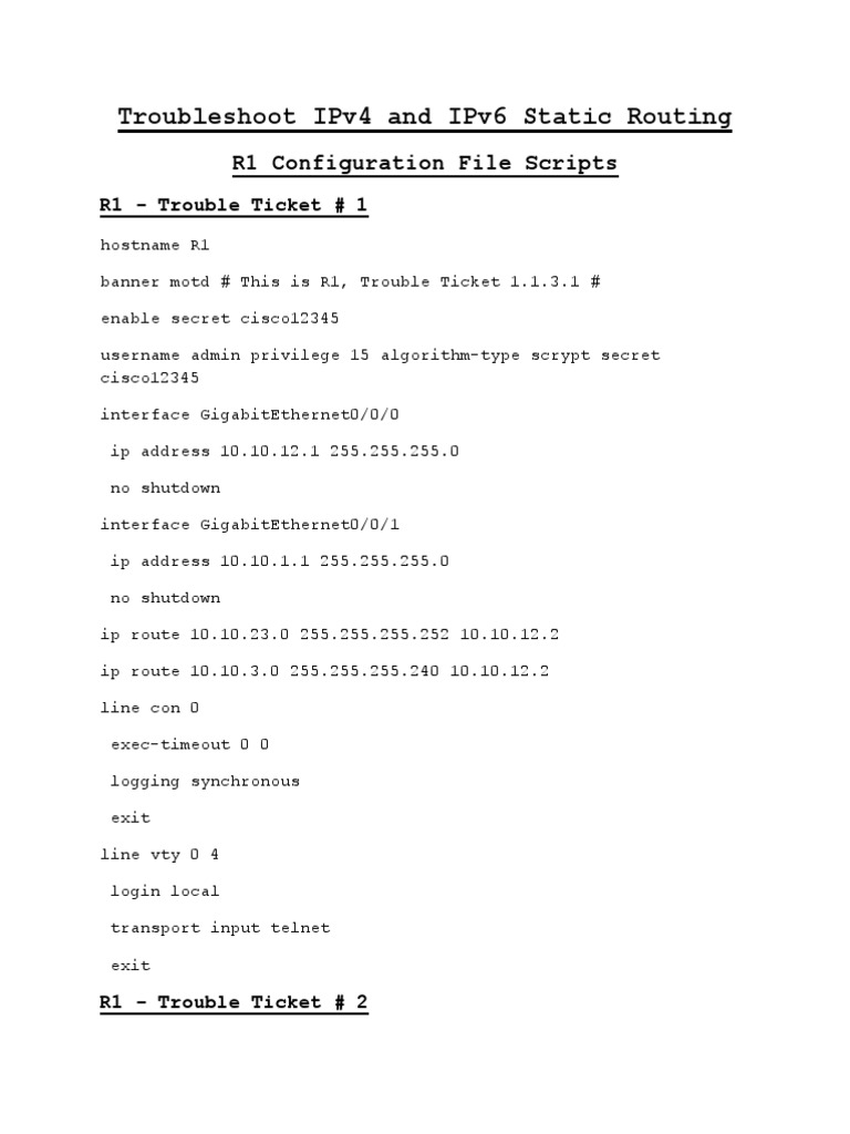 Troubleshoot IPv4 and IPv6 Static Routing | PDF | I Pv6 | Internet ... Troubleshoot IPv4 and IPv6 Static Routing | PDF | I Pv6 | Internet ...