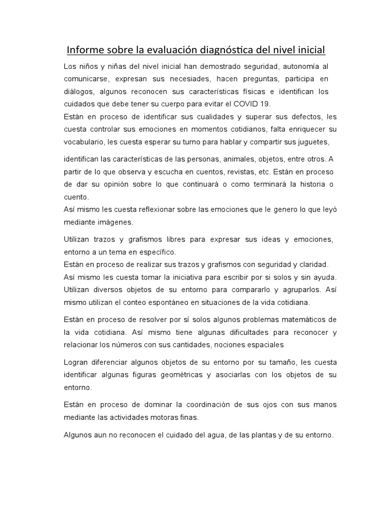 Evaluación Diagnóstica Del Nivel Inicial Pdf