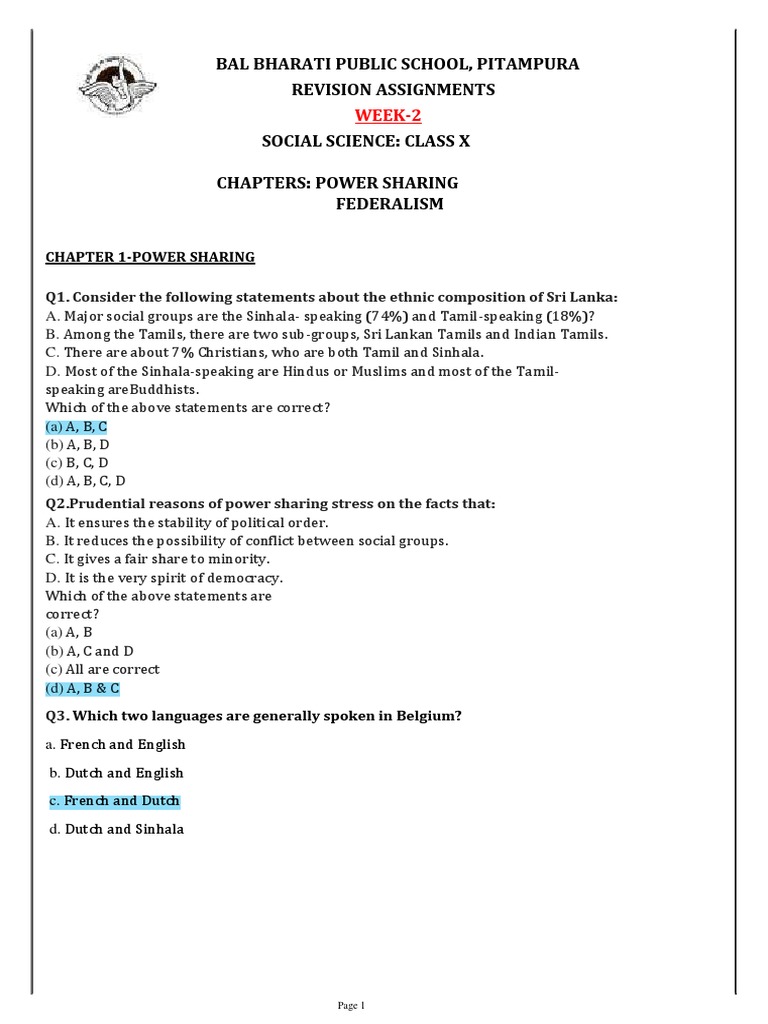 Revision Assignments - Class 10 - Week 2 | PDF | Democracy | Political ...