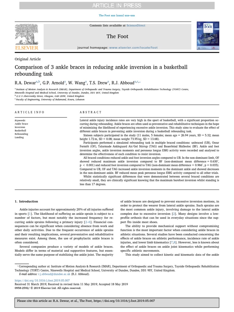 Comparison of 3 Ankle Braces in Reducing Ankle Inversion in A ...