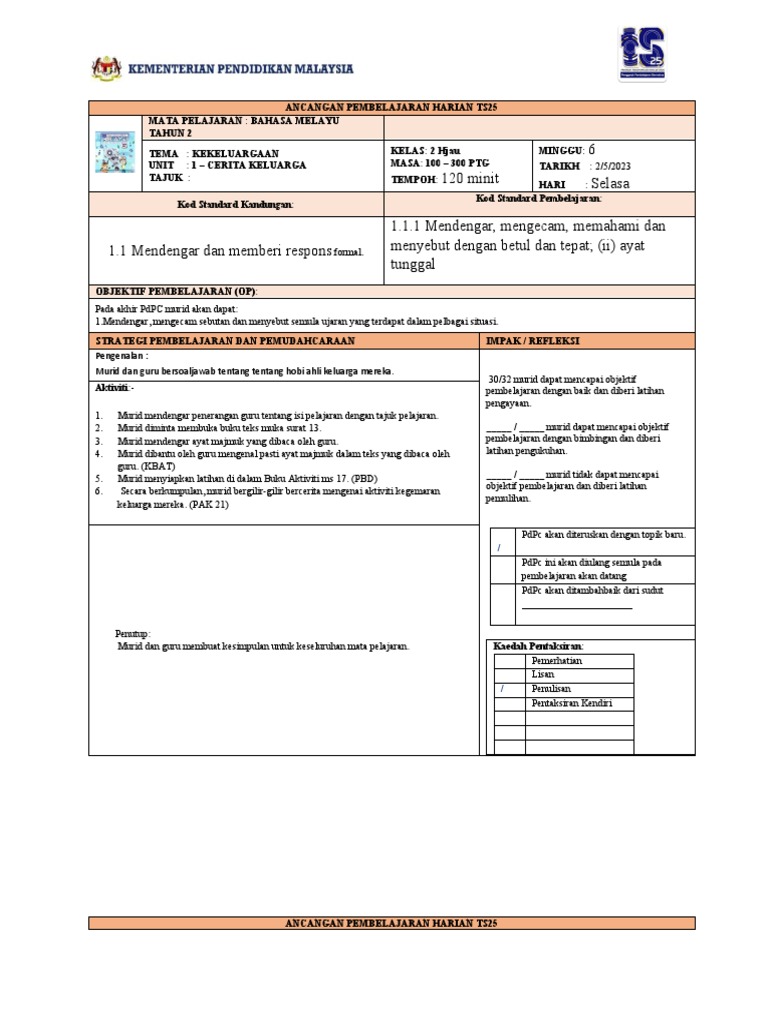 RPH BM Tahun 2 Hijau Minggu 6 | PDF