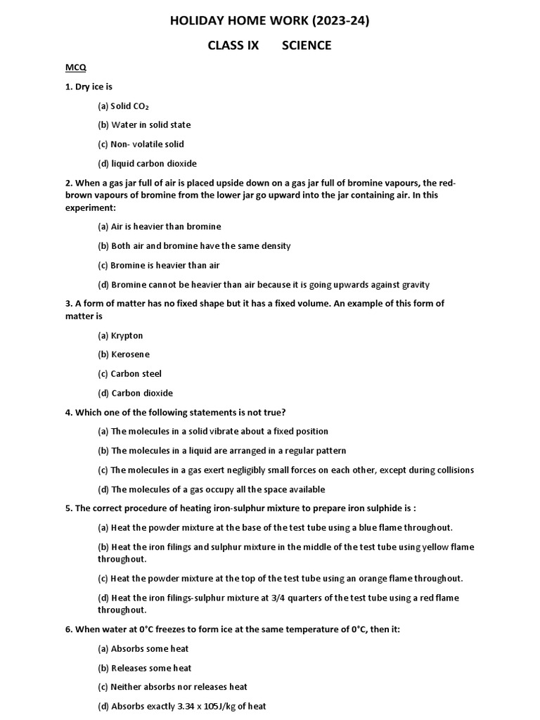 HHW SC Class 9th | PDF | Temperature | Water