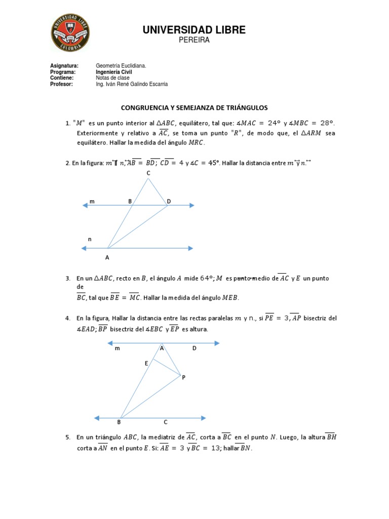 1 Congruencia y Semejanza de Triángulos Taller 23a | PDF | Triángulo | Geometria clasica