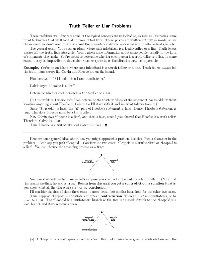 Truth Teller or Liar | PDF | Truth | Mathematical Proof