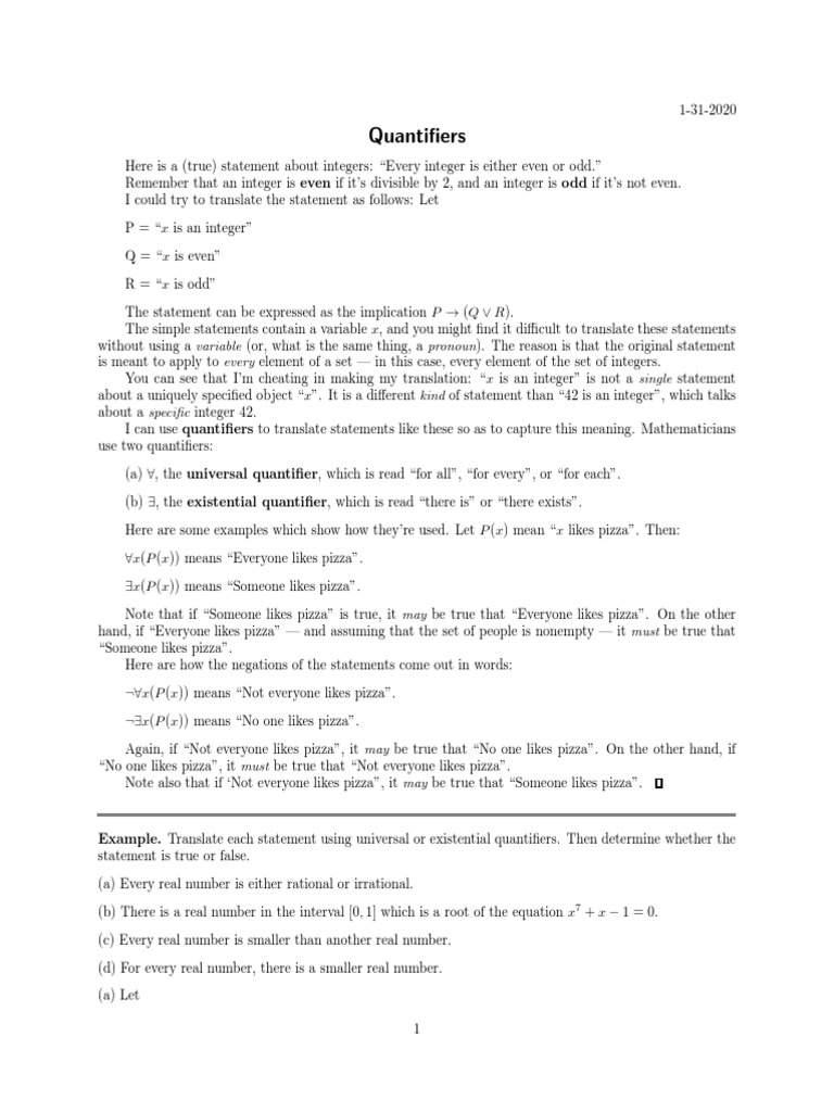 Quantifiers and Logic | PDF | Real Number | Mathematical Concepts Quantifiers and Logic | PDF | Real Number | Mathematical Concepts