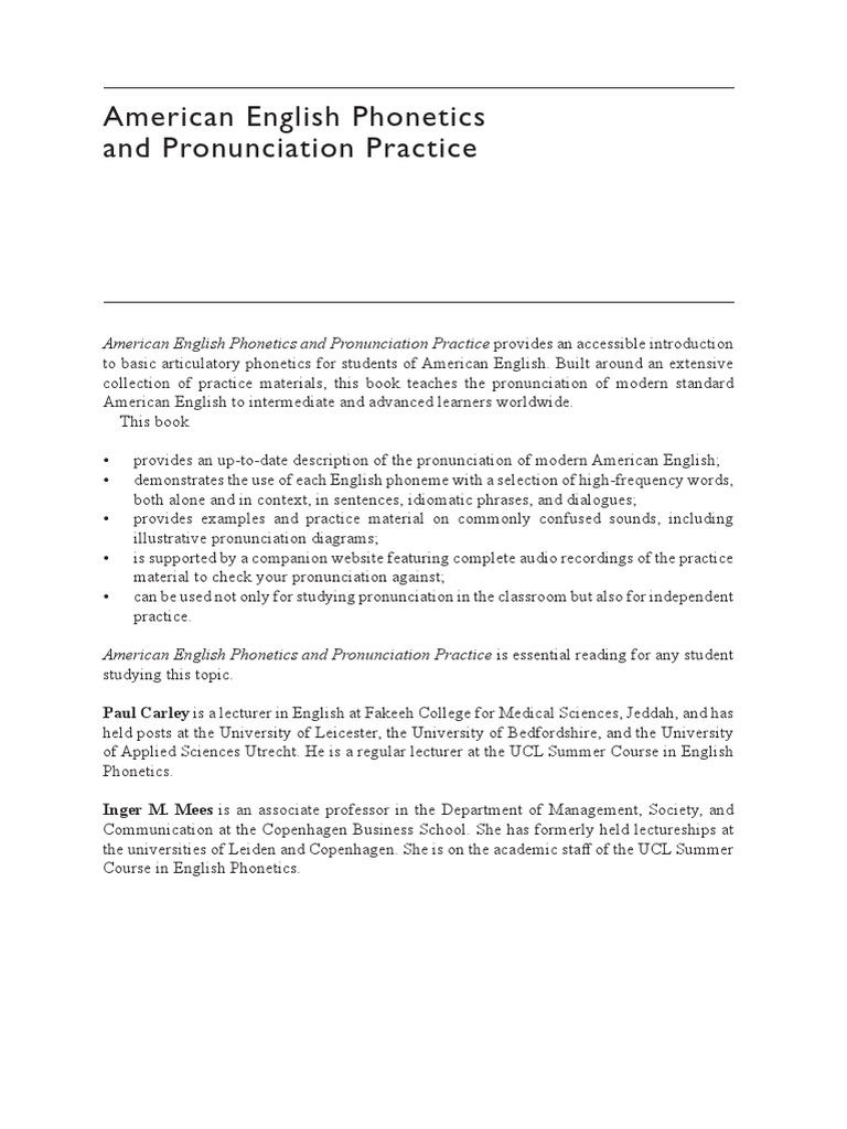 American English Phonetics and Pronunciation Practice | PDF