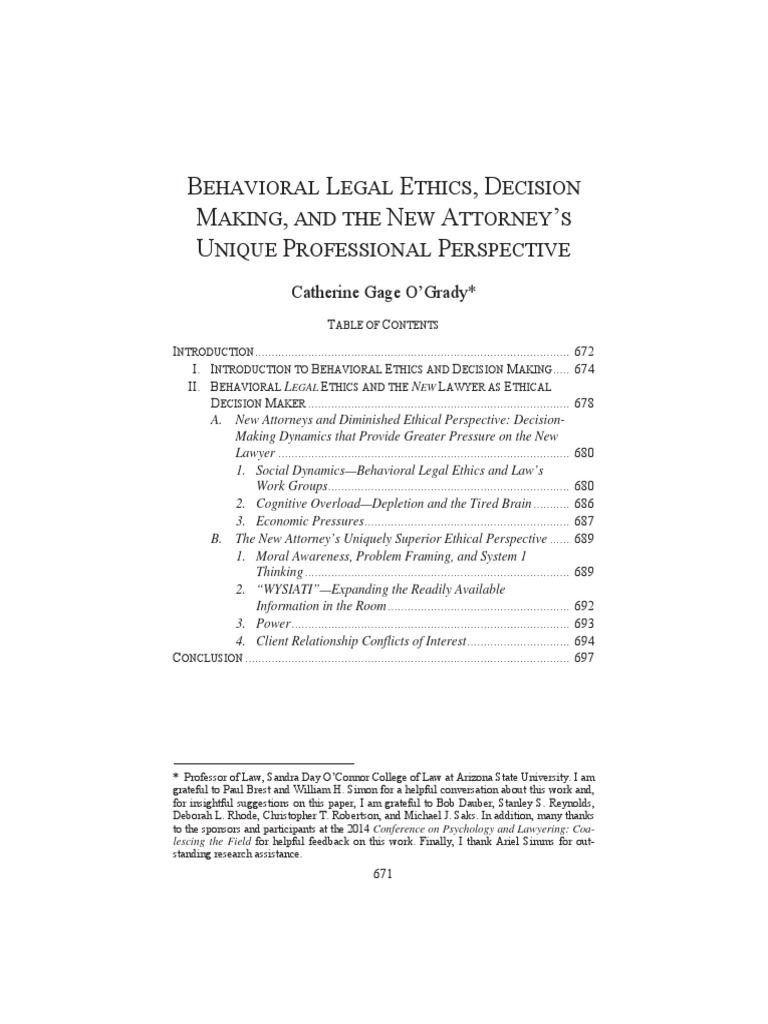 OGrady - Behavioral Legal Ethics Decision Making and The New Attorneys ...