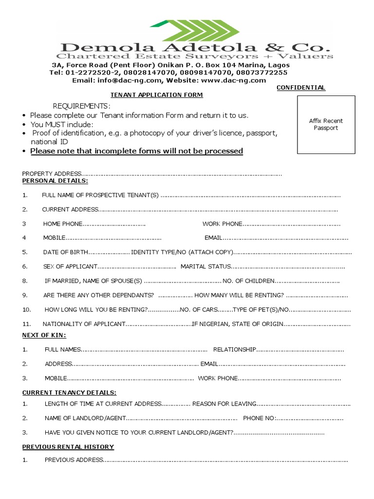 Tenants Application Form Residential 1 | PDF | Landlord | Lease