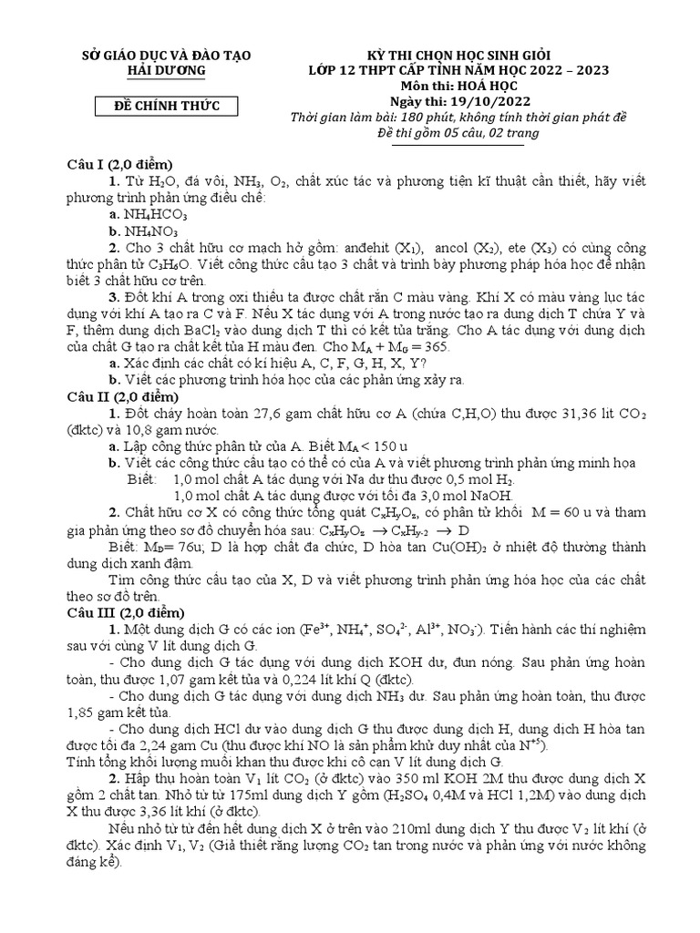 HSG 12 Hai Duong 2022 2023 | PDF