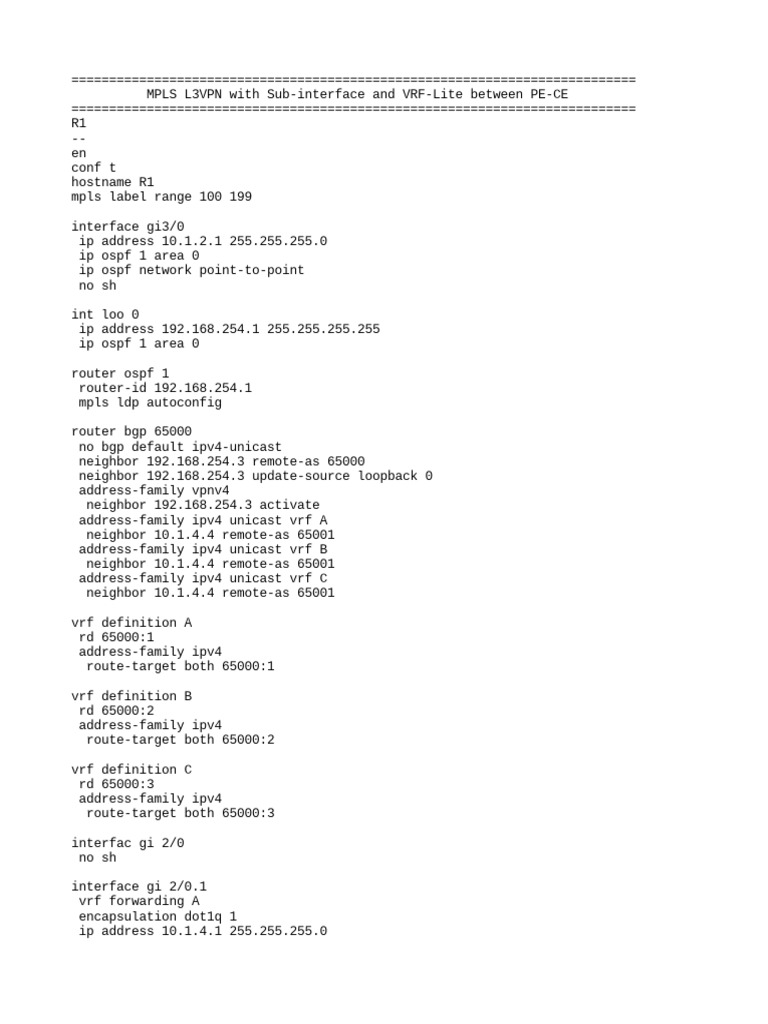 MPLS L3VPN with VRF-Lite Setup | PDF | Networking | Multiprotocol Label ...