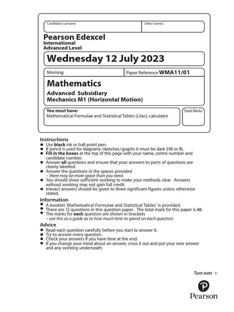 Advanced Level Mechanics M1 Exam Paper | PDF | Speed