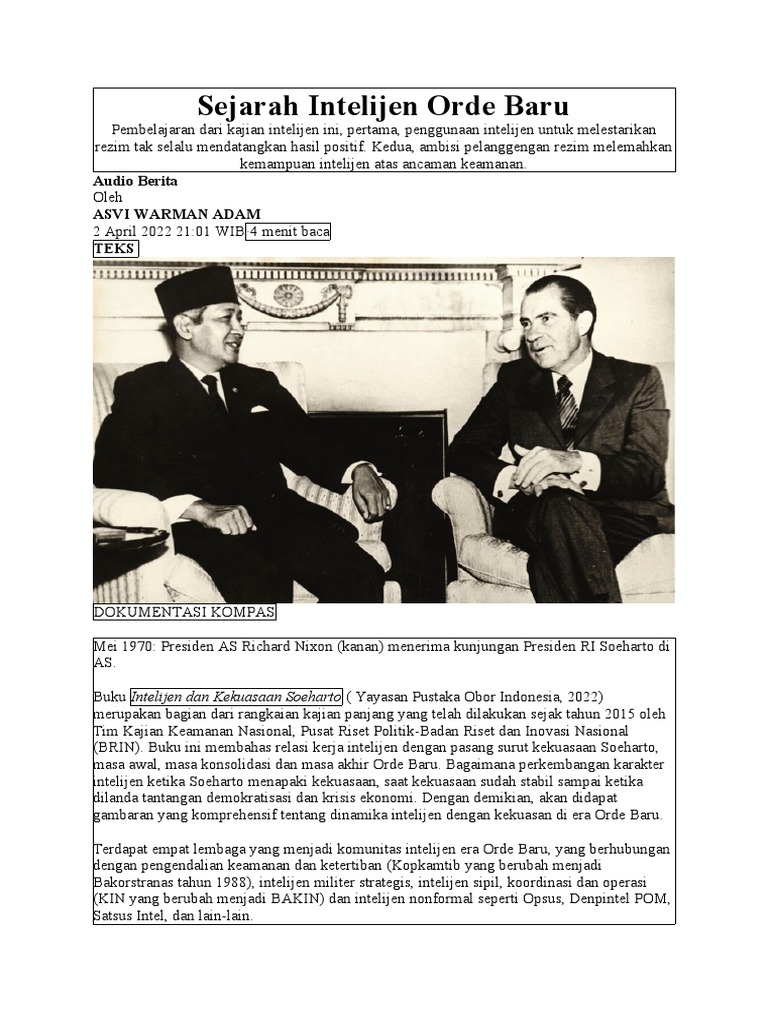 Dinamika Intelijen di Era Orde Baru | PDF | Ilmu Sosial