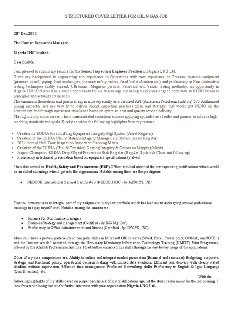 Oil and Gas Jobs Cover Letter | PDF | Nondestructive Testing