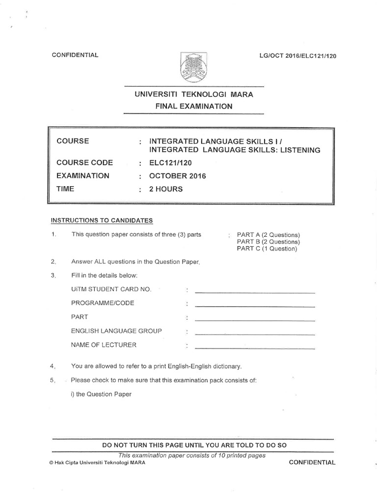 ELC 121 - Reading Task - Oct 2016 | PDF