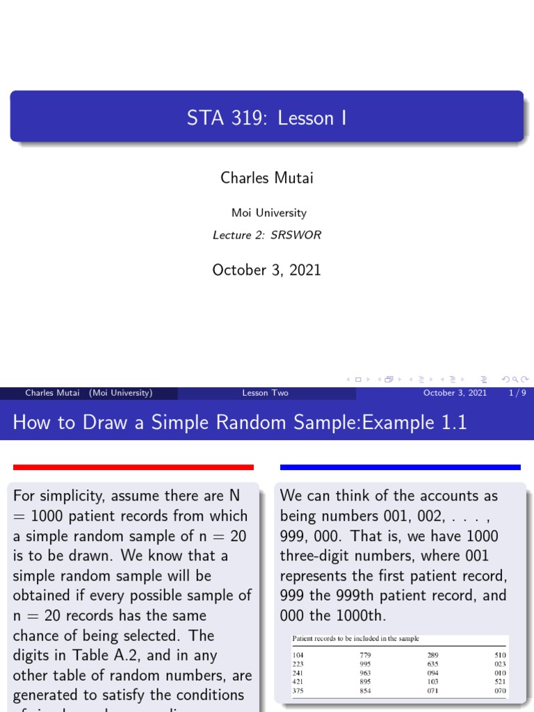 STA - 319 - Lecture II | PDF | Estimation Theory | Sampling (Statistics) STA - 319 - Lecture II | PDF | Estimation Theory | Sampling (Statistics)