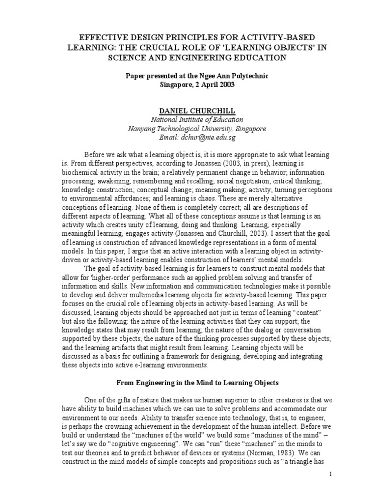 Effective Design Principles For Activity-Based Learning: The Crucial Role of 'Learning Objects ...