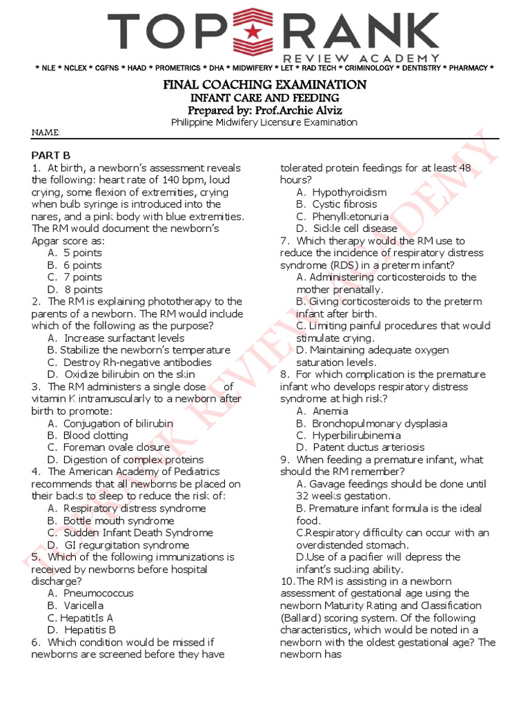 Infant Care and Feeding Examination | PDF | Preterm Birth | Infants