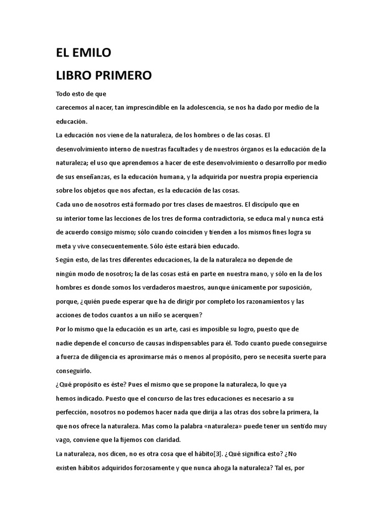 El Emilio Libro Primero | PDF | Emile, o sobre educación | Esparta
