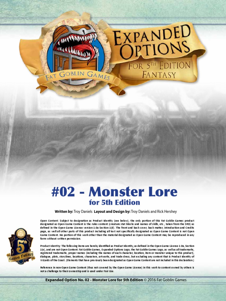 Expanded Options 02 - Monster Lore Skill For 5th Edition Fantasy | PDF | Copyright | License