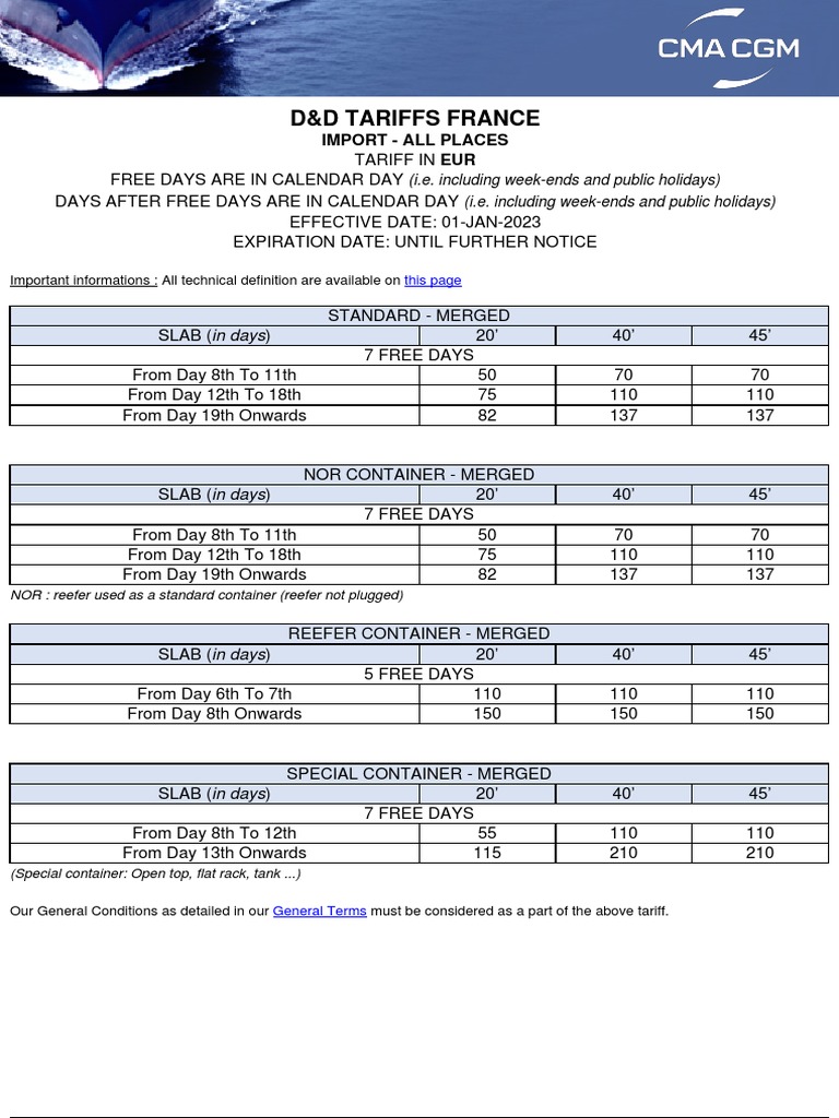 CMA Détention FRANCE DD Tarifs FR 2023-01-01 | PDF