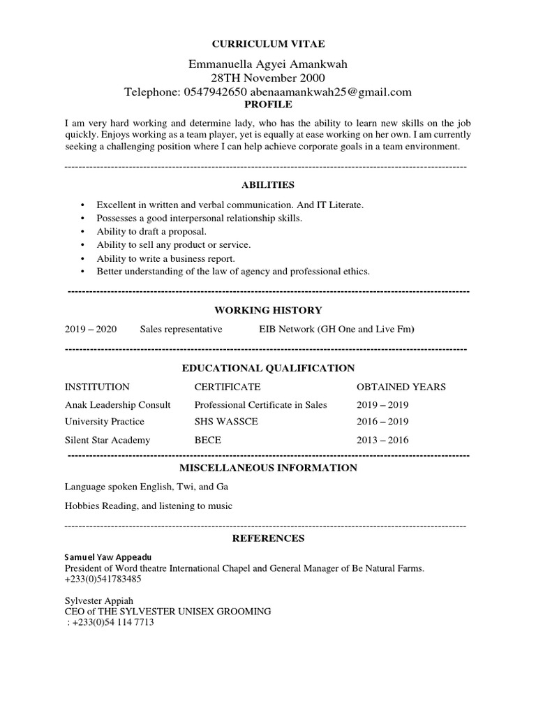 CV For Emmanuella Amankwah | PDF | Cognition | Learning