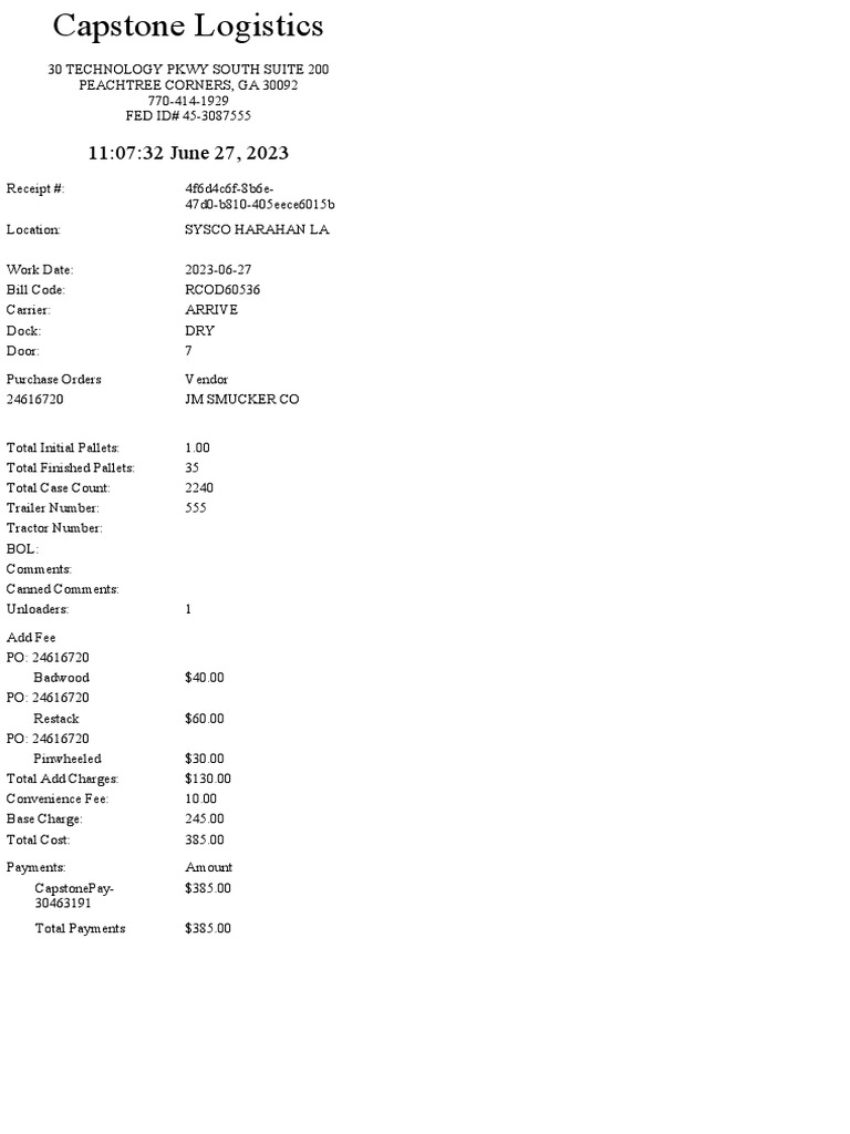 Lumper Receipt Jacques Arrive | PDF