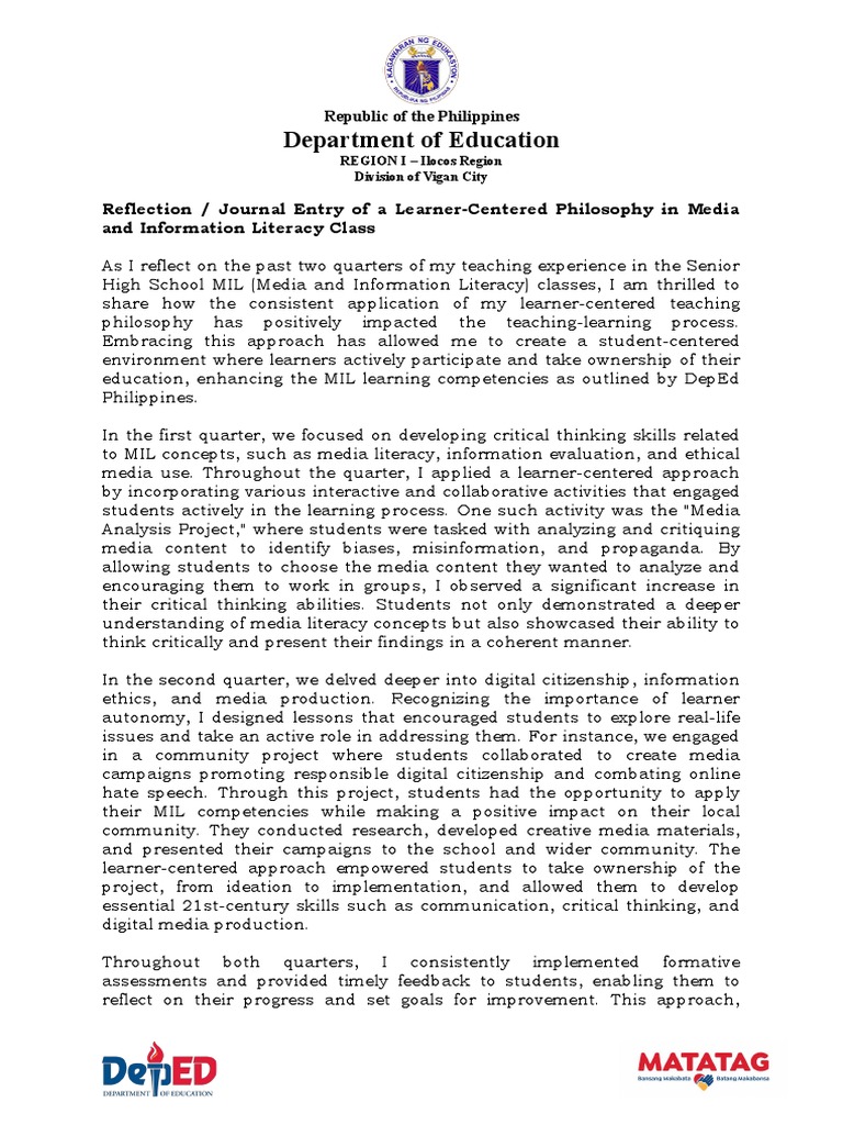 Reflection Journal Entry in Media and Information Literacy (MIL) - 2 ...