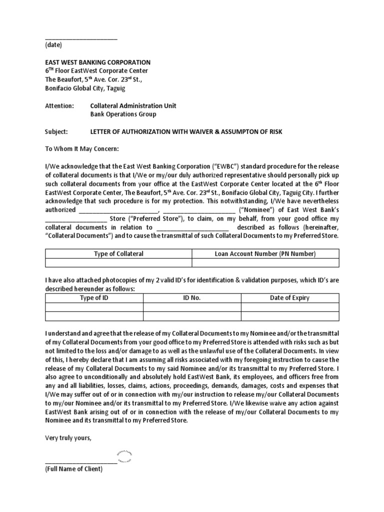LOA-with Waiver&assumption - Of.risk | PDF | Civil Law (Legal System ...
