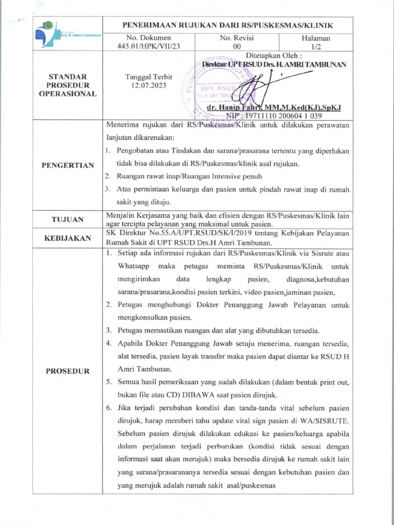 Spo Sisrute Rsud Drs.h.amri Tambunan | PDF