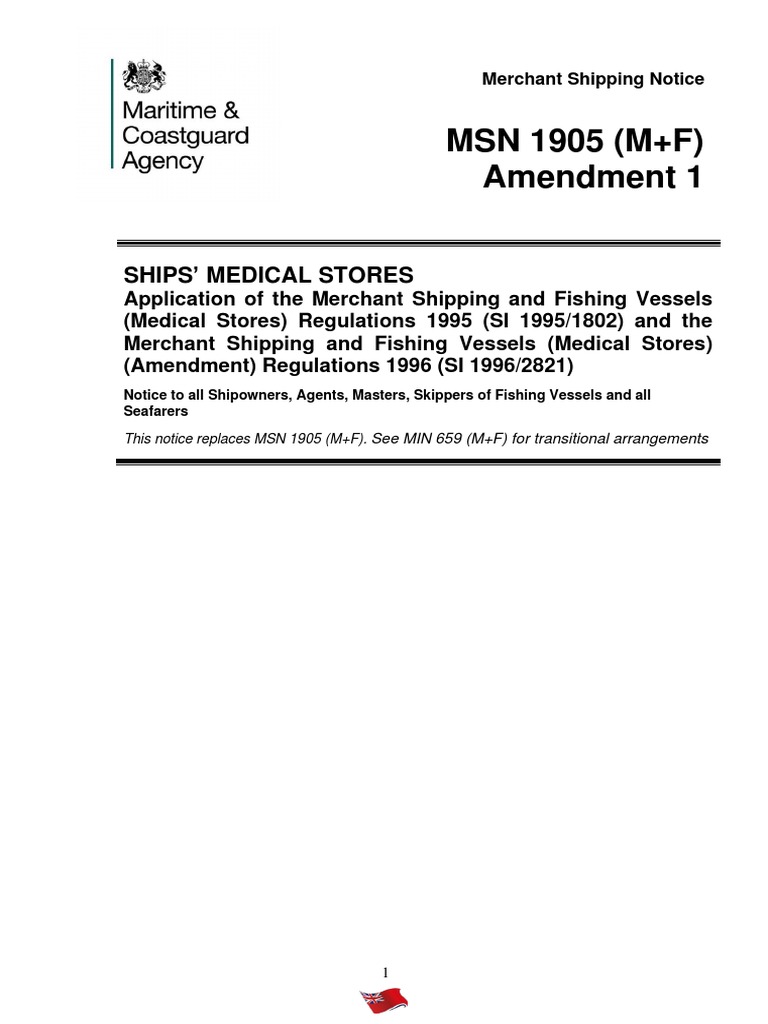 MSN 1905 M+F Amendment 1 Ships Medical Stores | PDF | Ships | Topical ...