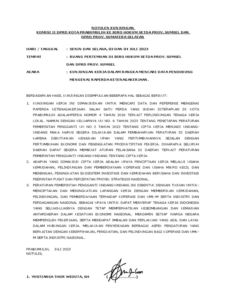 Notulen Kunjungan 2023 | PDF