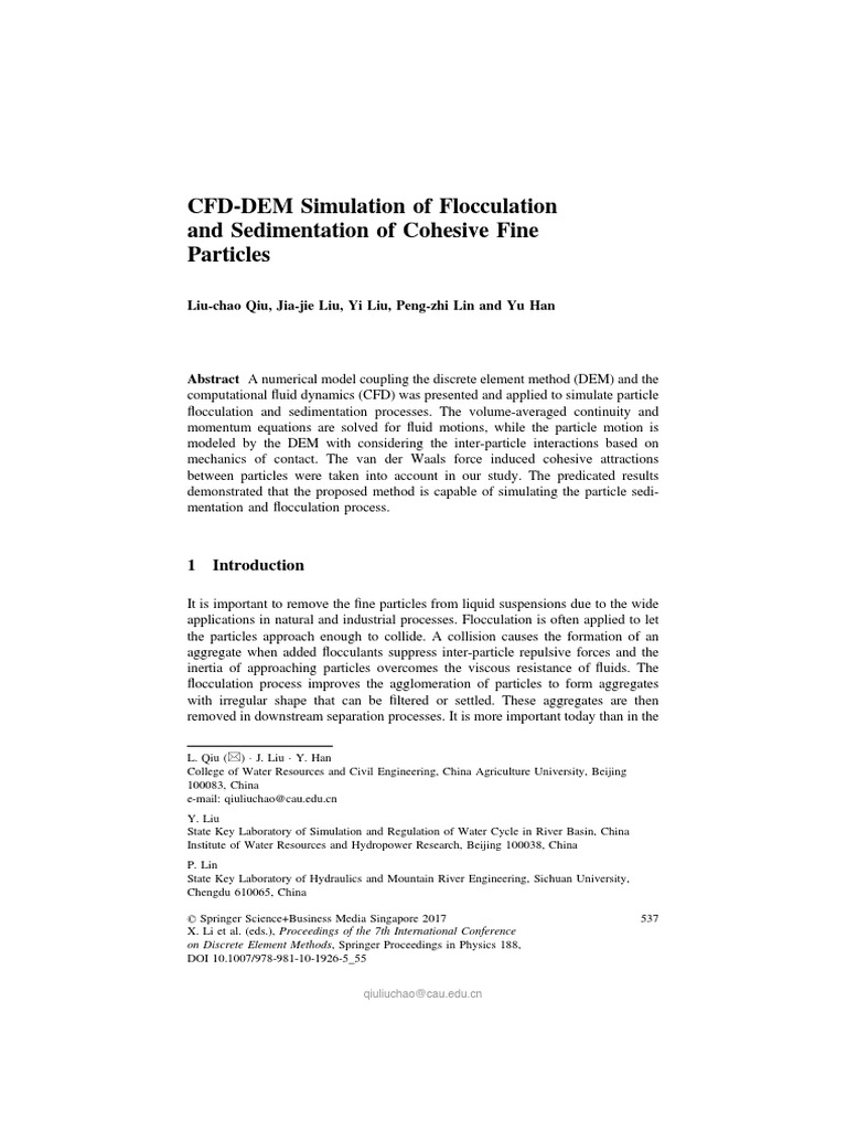 CFD-DEM Model for Particle Flocculation | PDF | Particle | Force