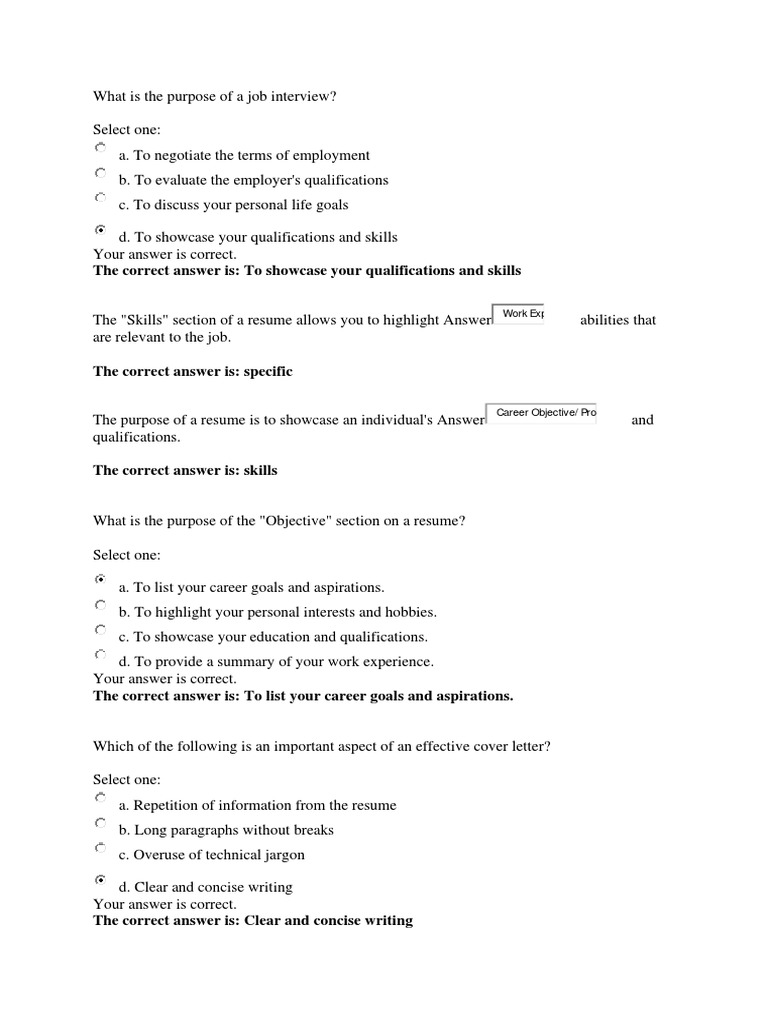 The Correct Answer Is: To Showcase Your Qualifications and Skills | Download Free PDF ...