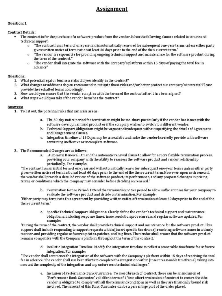 Answers For The Assignment | PDF | Breach Of Contract | Option (Finance)