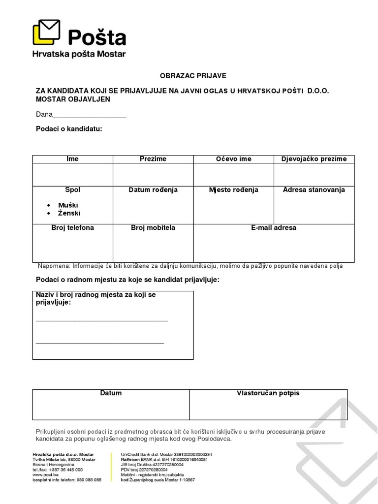 Obrazac Prijave HPM-2 | PDF