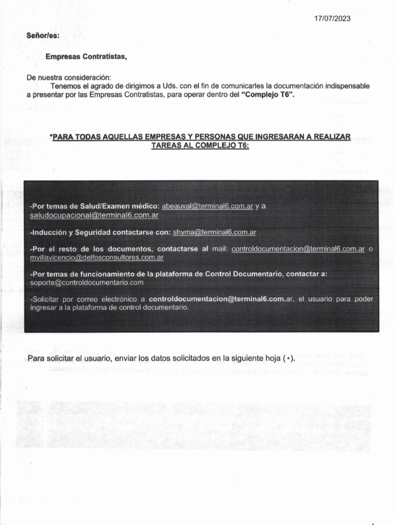 Requisitos Ingreso Contratista | PDF