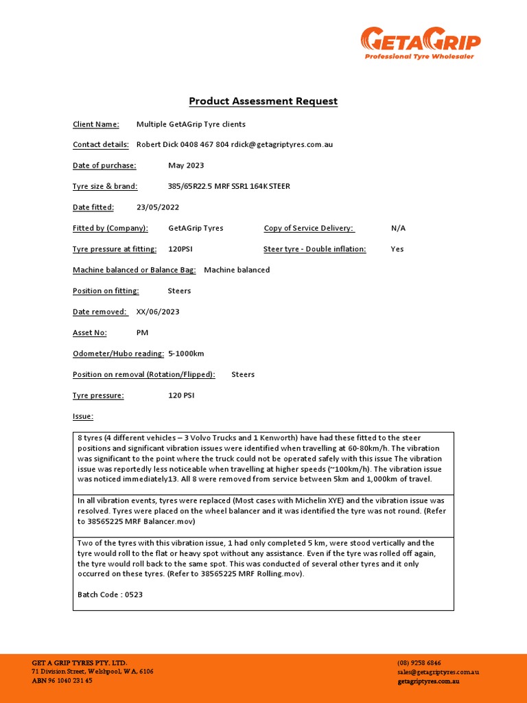 MRF Tyre Warranty Claim Process | PDF | Tire | Transportation Engineering